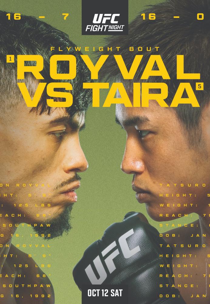 Horaires : UFC ON ESPN+ 102 - ROYVAL VS. TAIRA