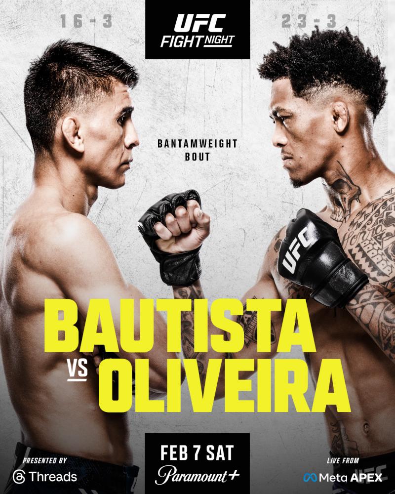 Horaires : UFC FIGHT NIGHT 266 - BAUTISTA VS. OLIVEIRA